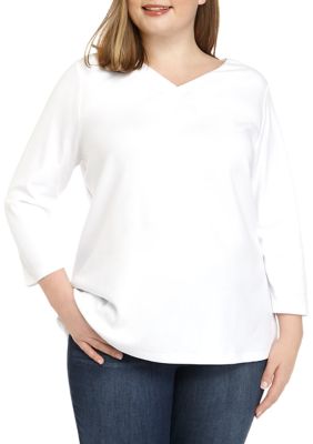 Kim Rogers® Plus Size 3/4 Sleeve Crossover V Neck Top | belk