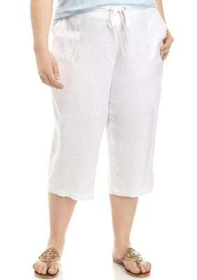 Kim Rogers® Plus Size Tie Linen Capri Pants | belk