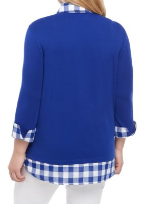 Kim Rogers® Plus Size 3/4 Sleeve Knit to Woven 2Fer Top | belk