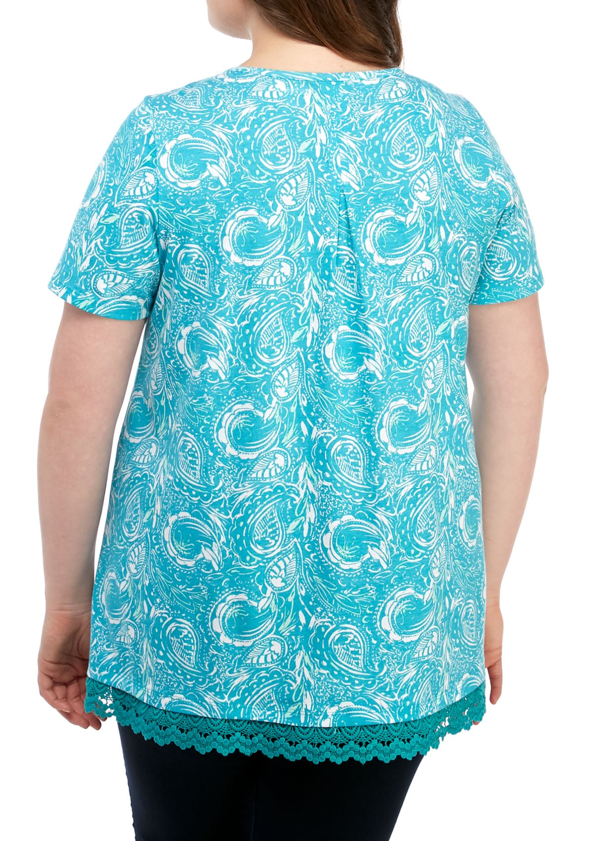 Kim Rogers® Plus Size Lace Hem Printed Tunic Top | Belk