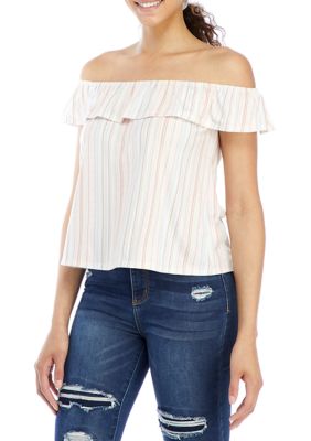 BeBop Junior's Off the Shoulder Striped Top with Scrunchie | belk