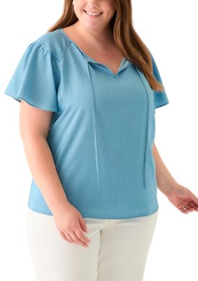 Fever Plus Size Flutter Sleeve Peasant Top | belk