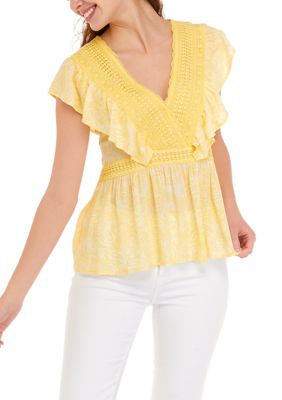 TRUE CRAFT Flutter Sleeve Peplum Top | belk