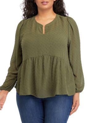 Oak & Trellis Plus Size Clip Dot Mandarin Collar Blouse | belk
