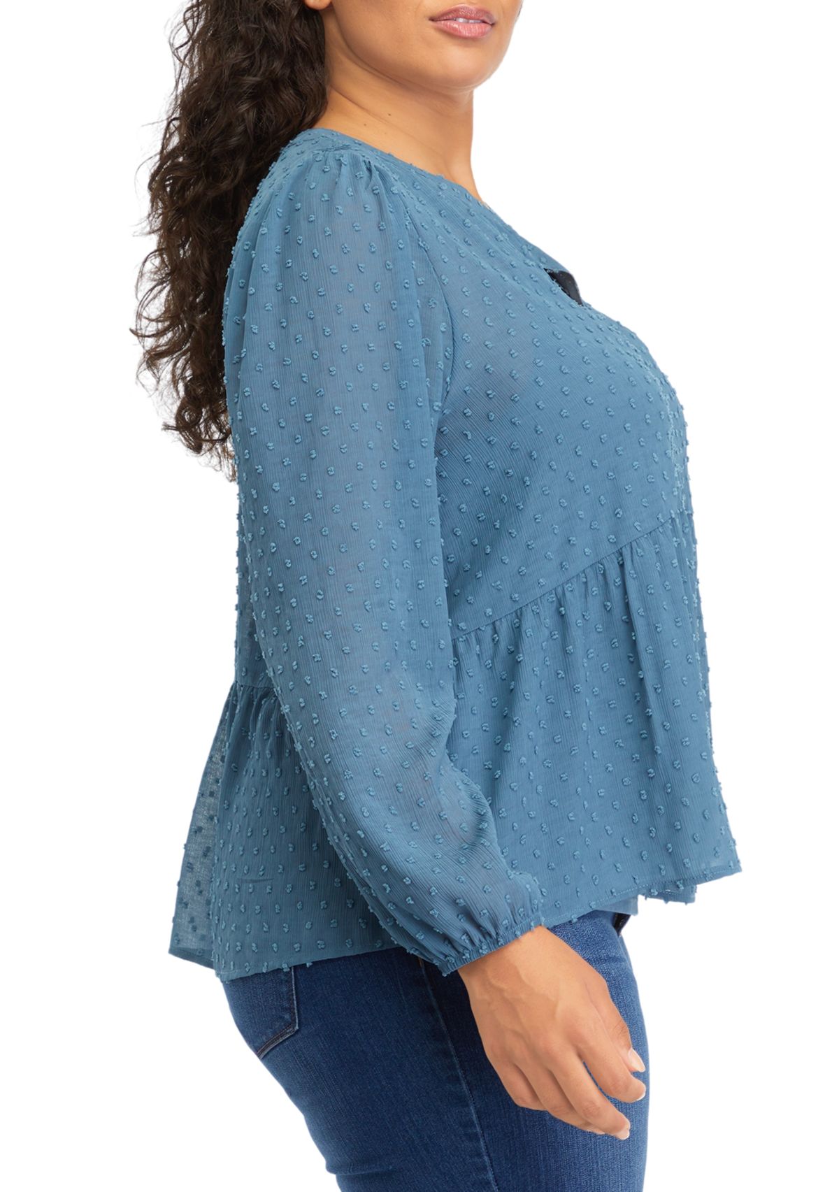 Oak & Trellis Plus Size Clip Dot Mandarin Collar Blouse | Belk