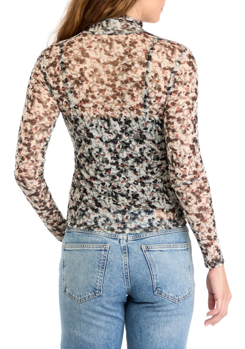 Oak & Trellis Women's Mesh Turtleneck Long Sleeve Top with Ruching | Belk