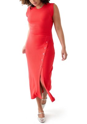 Oak & Trellis Women's Sleeveless Crew Neck Front Snap Dress | belk
