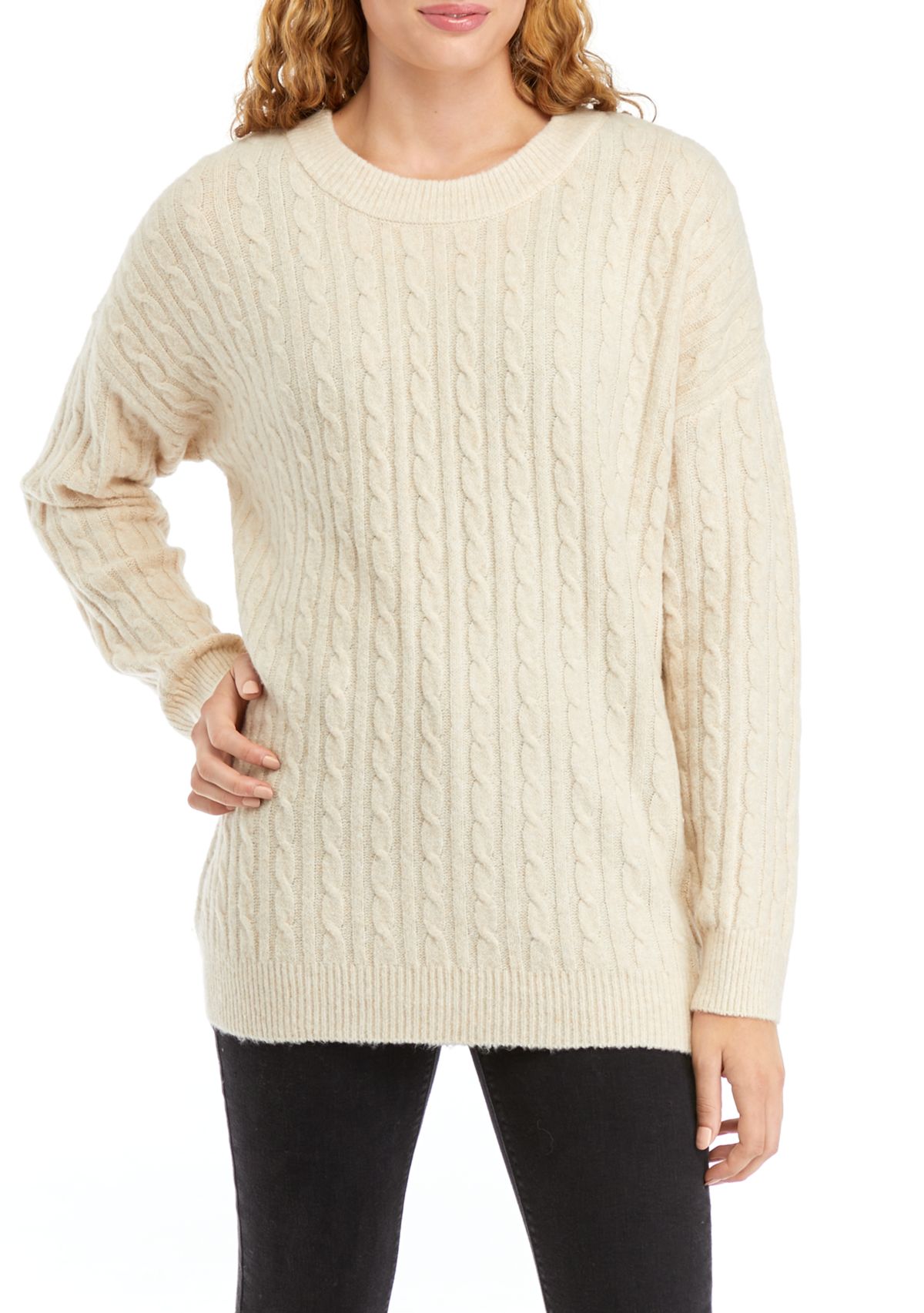 Oak & Trellis Juniors' Cable Knit Mossy Sweater | Belk