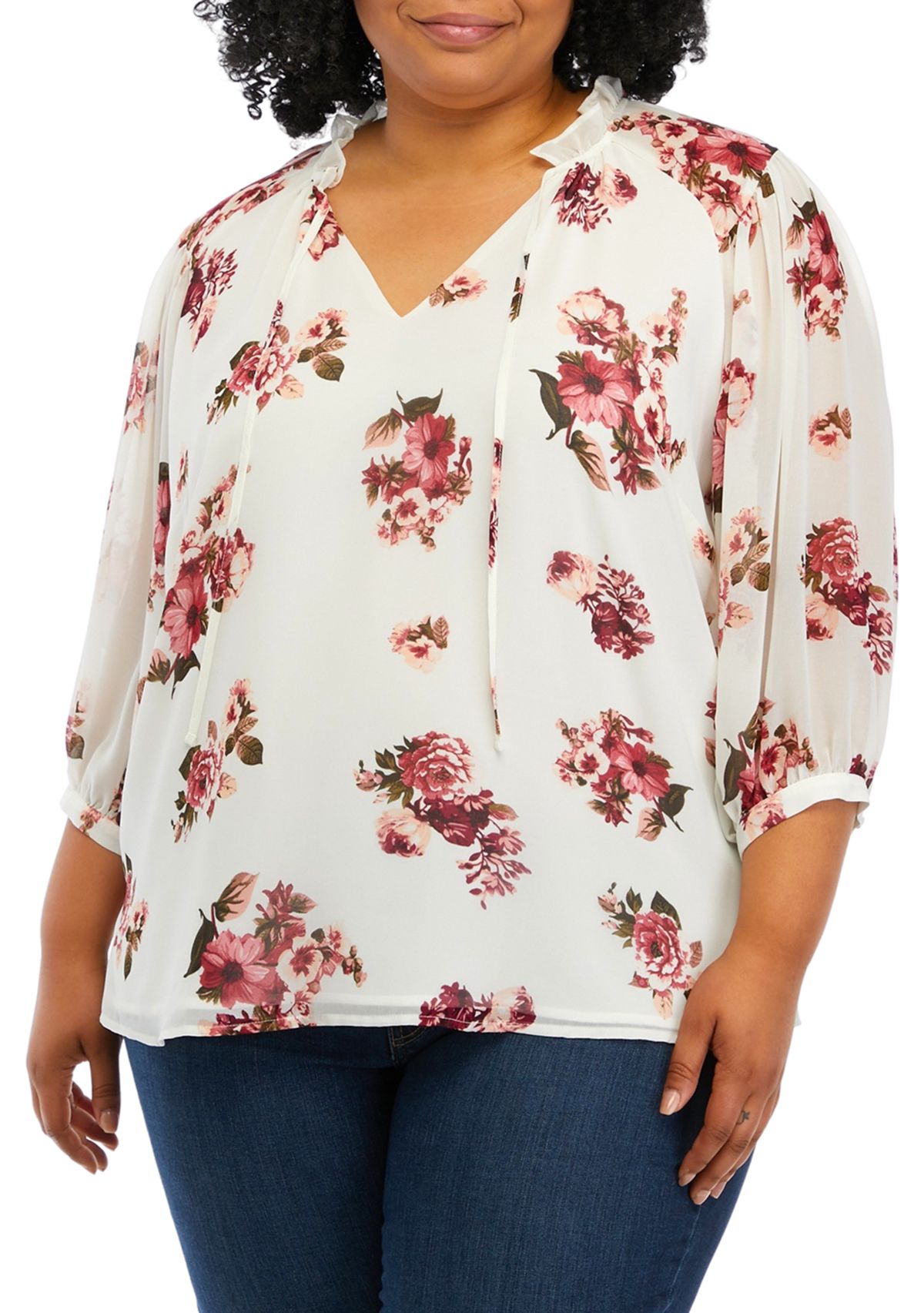 Grace Plus Size Long Sleeve V-Neck Printed Blouse | Belk