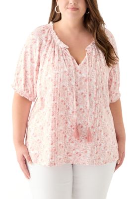 Chelsea & Theodore Plus Size Short Sleeve Knit Peasant Top | Belk