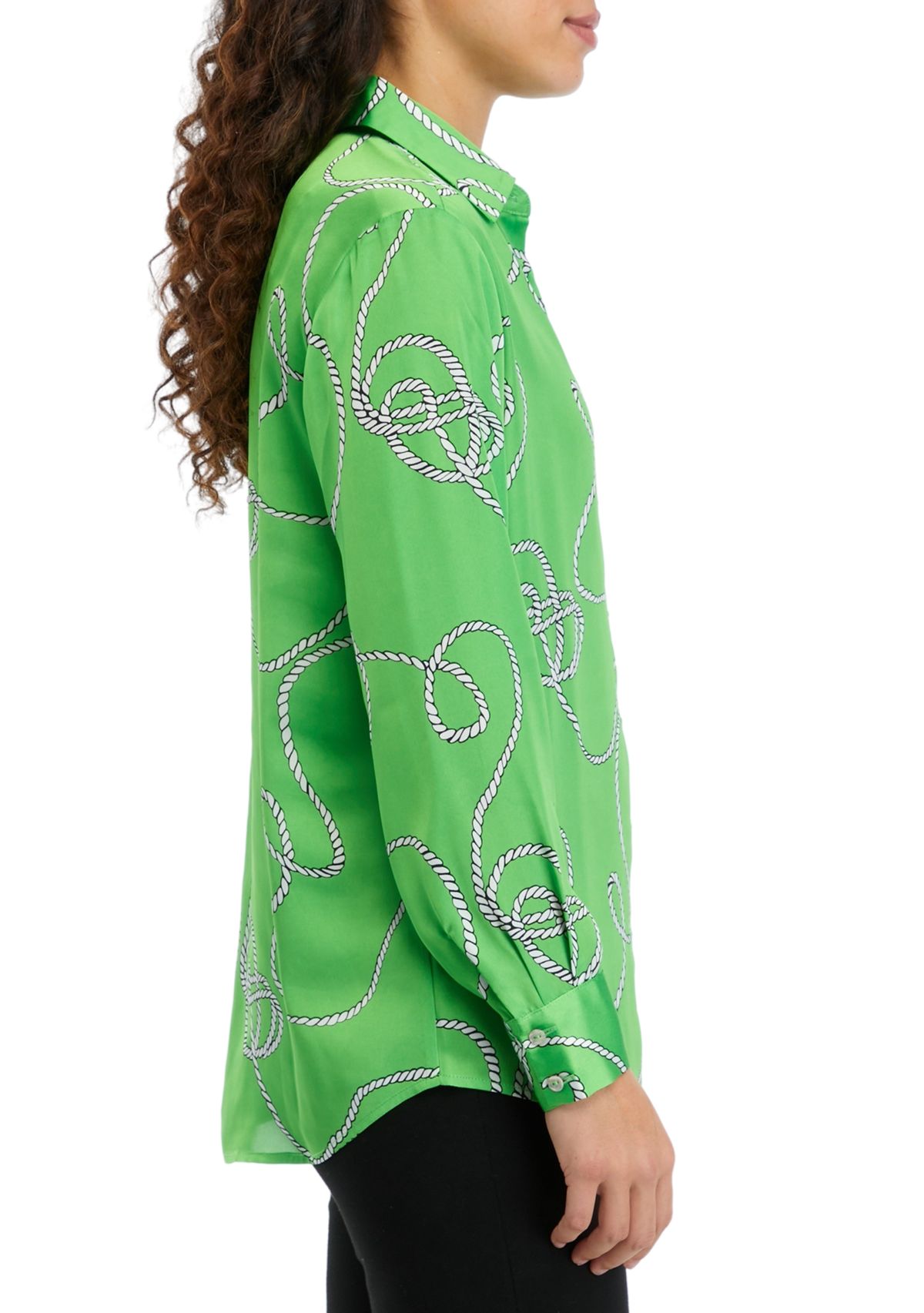 Chelsea & Theodore Petite Printed Button Down Blouse | Belk