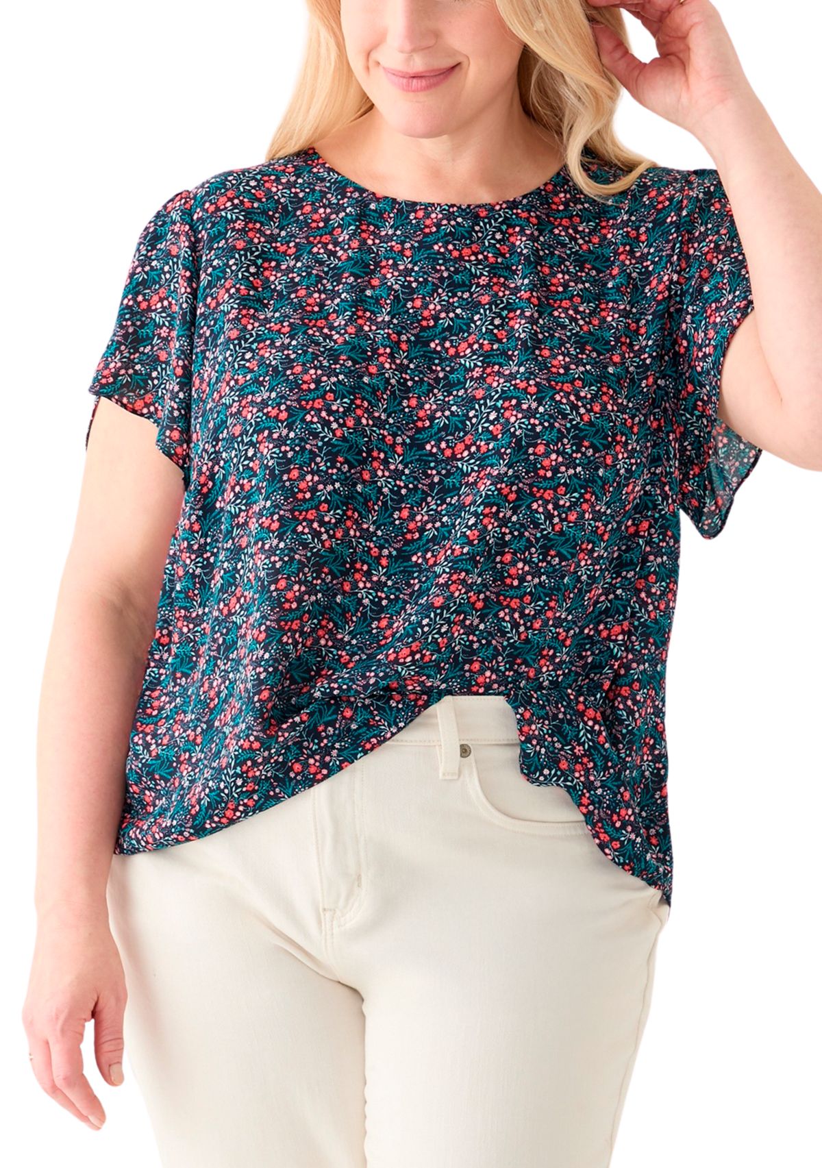 Philosophy Plus Size Short Sleeve Button Back Woven Blouse | Belk