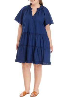 Philosophy Plus Size Short Sleeve Button Front Tiered Dress | belk