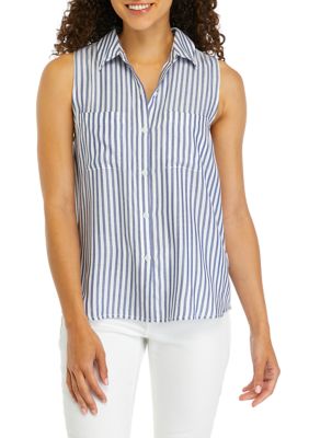 WORKSHOP Republic Clothing Petite Sleeveless Button Up Collared Blouse ...