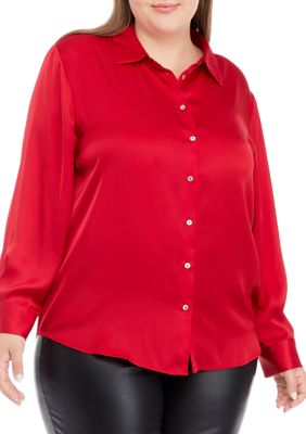 Truth Plus Size Long Sleeve Satin Button Down Shirt | belk
