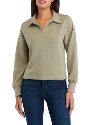 Magaschoni Women's Long Sleeve Collared Scuba Sweatshirt | belk