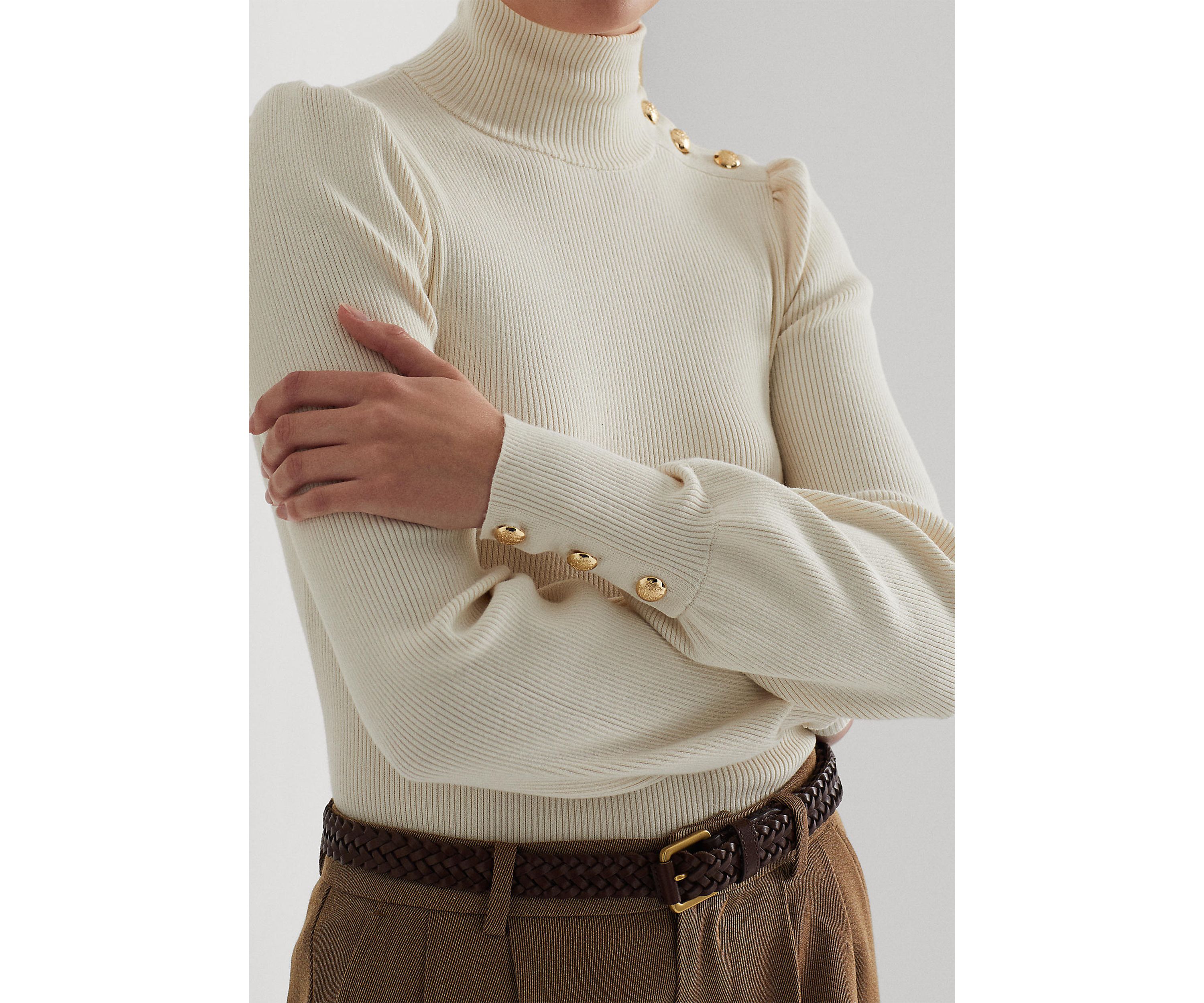 Lauren Ralph Lauren Button Trim Mock Neck Sweater | Belk