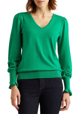 Lauren Ralph Lauren Buttoned-Cuff Long-Sleeve Sweater | belk