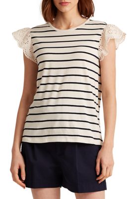Lauren Ralph Lauren Striped Ruffle-Sleeve Tee | belk