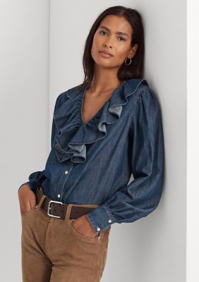 Lauren Ralph Lauren Ruffle Trim Denim Blouse | belk