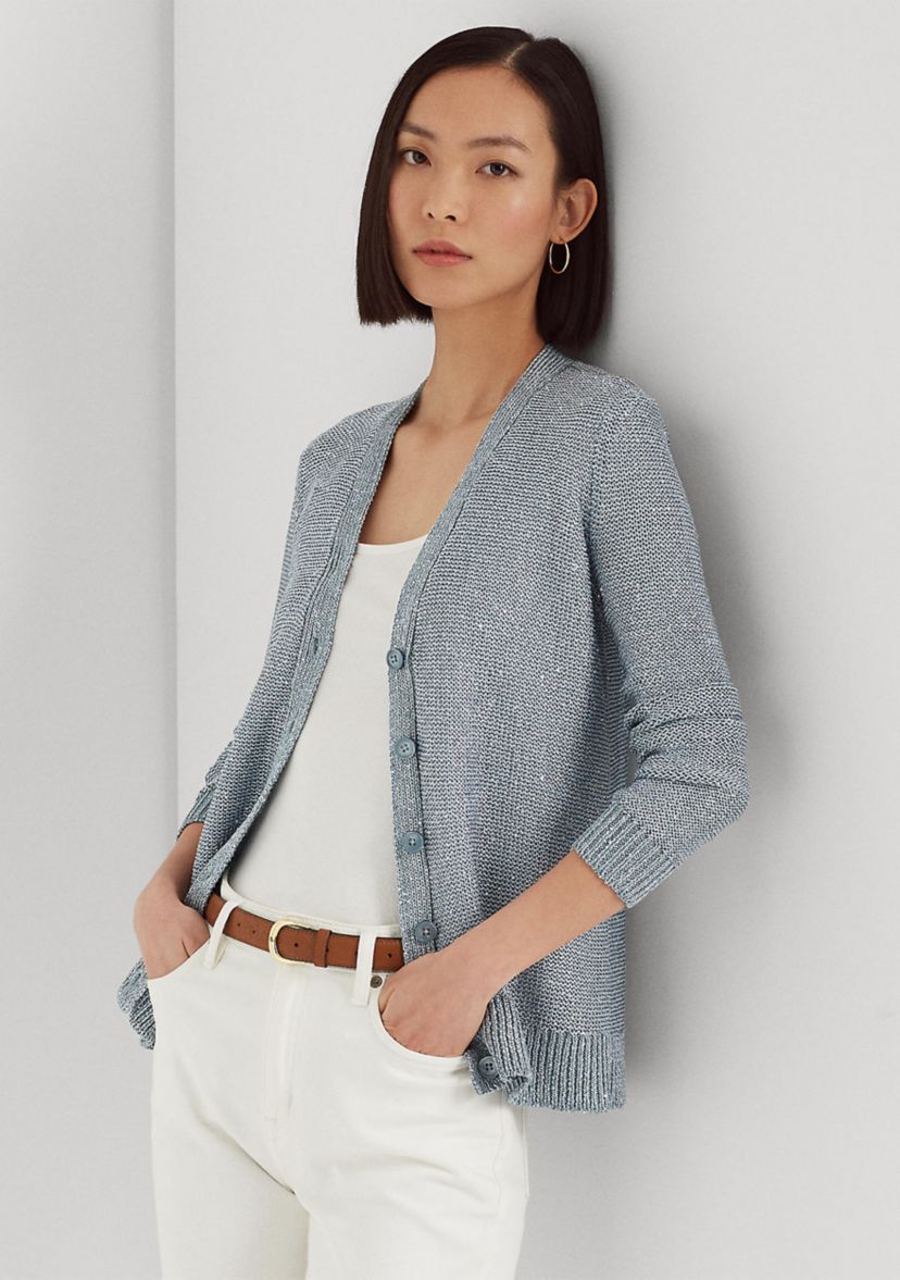 Lauren Ralph Lauren Sequined Linen Blend Cardigan | Belk