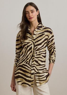 Lauren Ralph Lauren Petite Relaxed Fit Zebra-Print Linen Shirt | belk