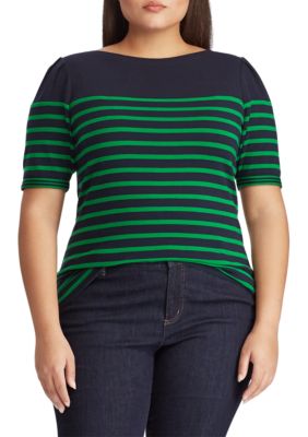 Lauren Ralph Lauren Plus Size Puffed Elbow-Sleeve Stretch Cotton Top | belk