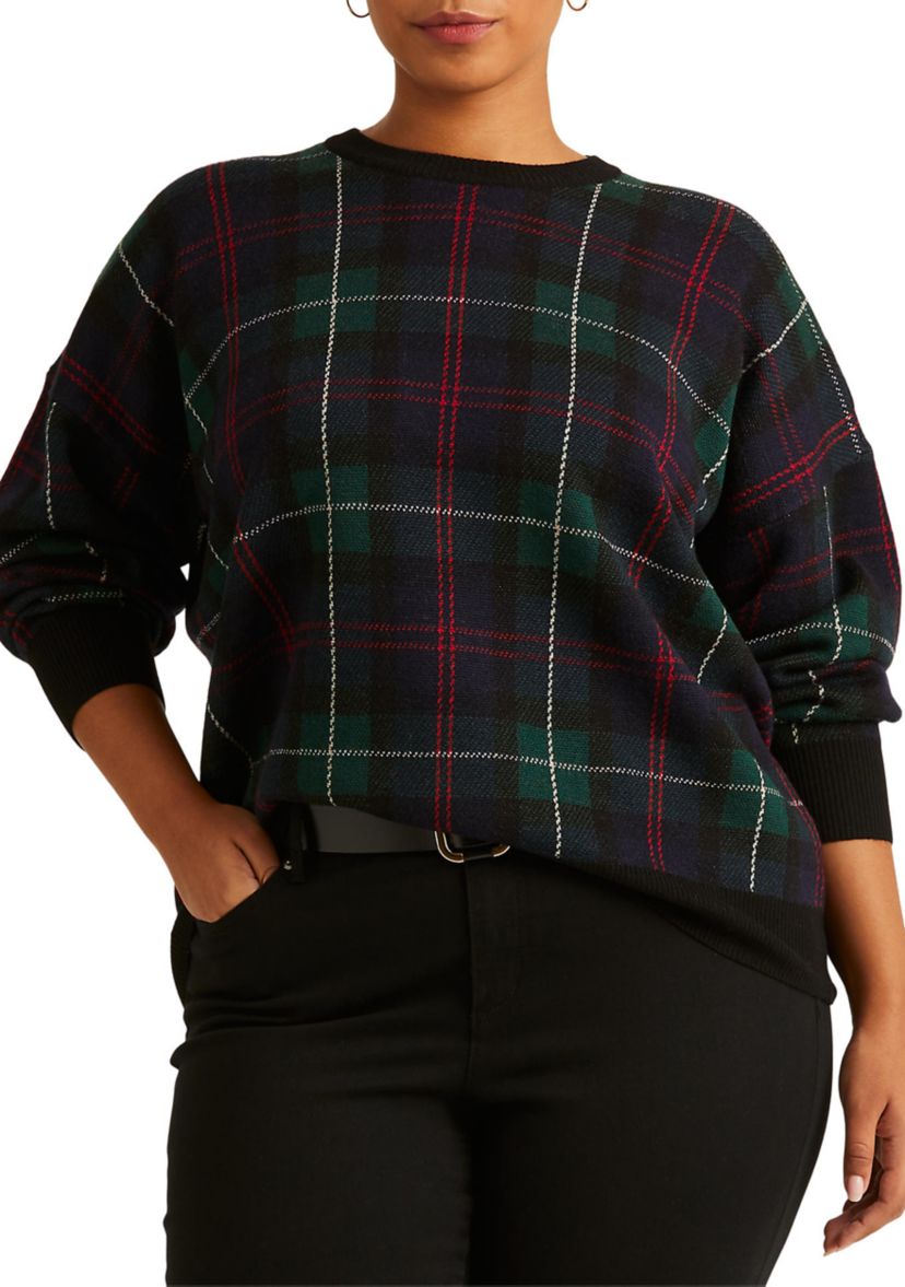 Lauren Ralph Lauren Plus Size Plaid Merino Wool Sweater | Belk