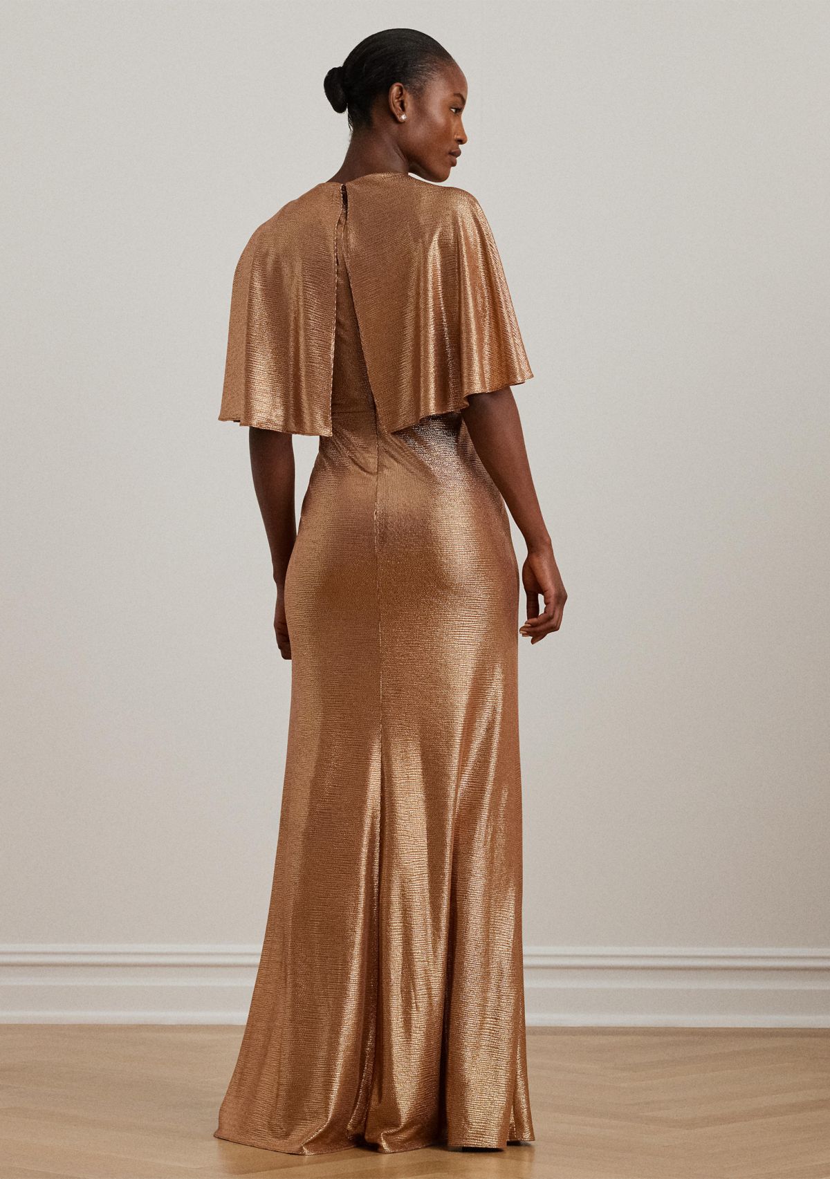 Lauren Ralph Lauren Metallic Knit Twist Front Cape Gown | Belk