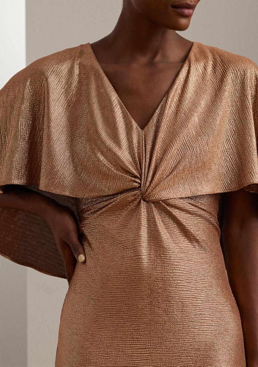 Lauren Ralph Lauren Metallic Knit Twist Front Cape Gown | Belk