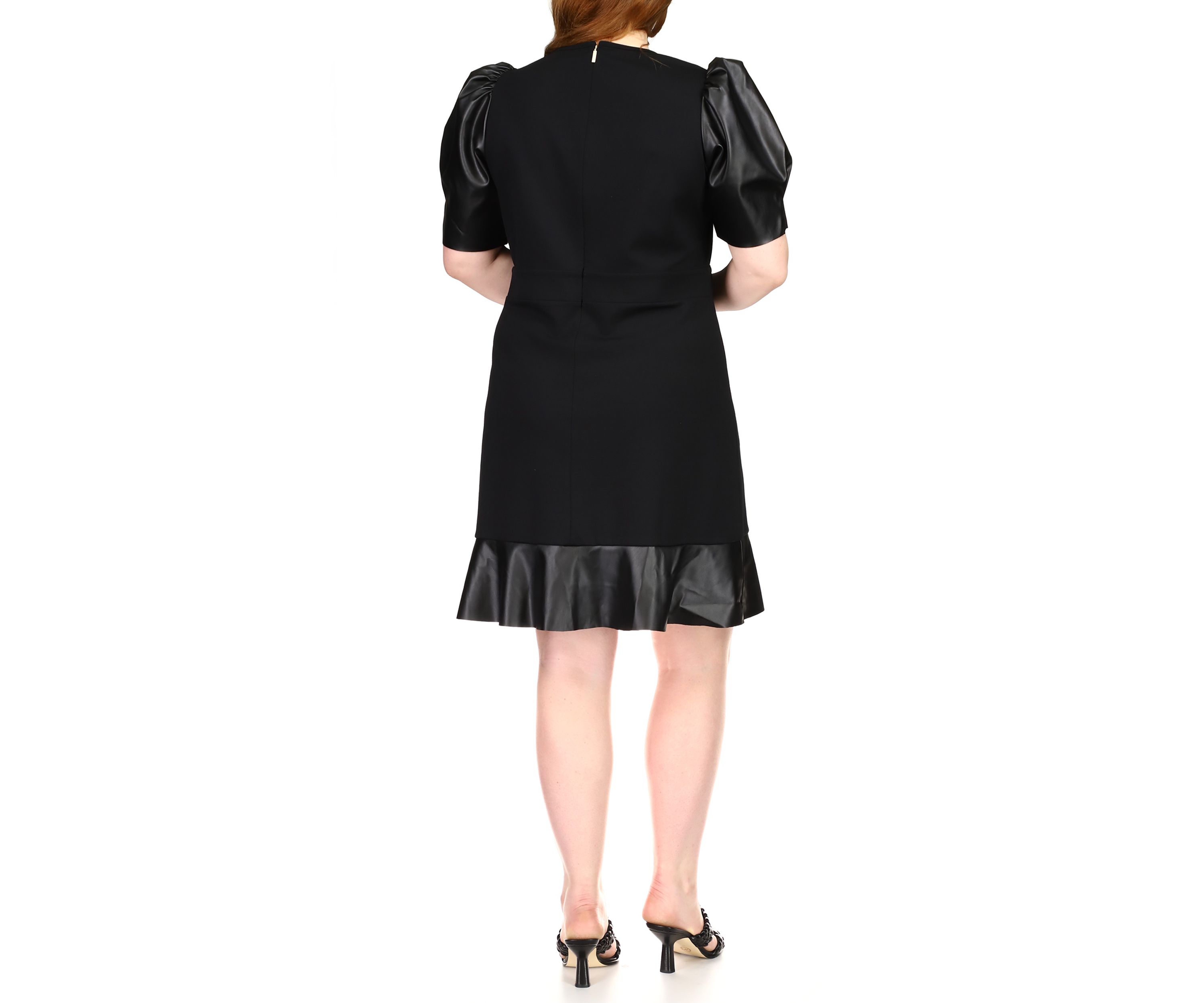 MICHAEL Michael Kors Plus Size Ponte Leather Mix Ruffle Dress | Belk