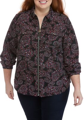 MICHAEL Michael Kors Plus Size Multi Floral Full Zip Top | belk