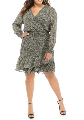 MICHAEL Michael Kors Plus Size Lilly Print Ruffled Wrap Dress | belk