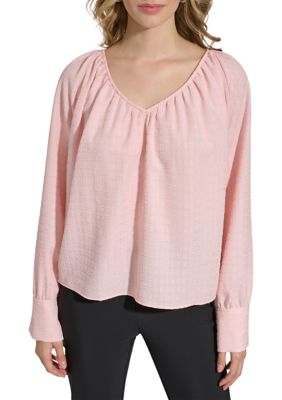Calvin Klein Women's V-Neck Window Pane Blouse | belk