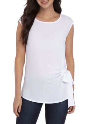 Sharagano Short Cap Sleeve Bow Front Knit Top | belk