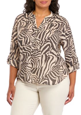 ZAC & RACHEL Plus Size Roll Tab Henley Woven Shirt | belk
