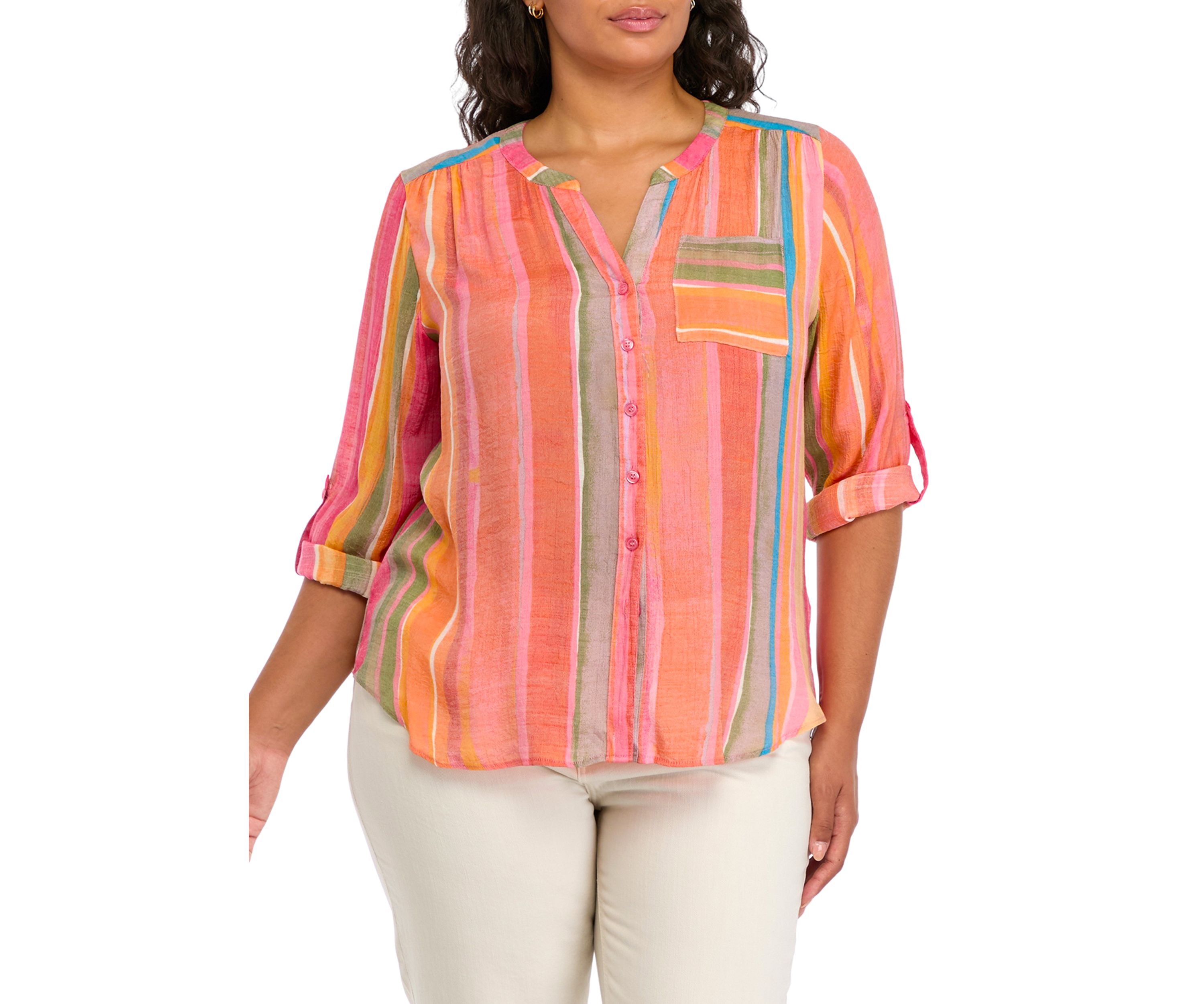 ZAC & RACHEL Plus Size Roll Tab Tie Front Woven Shirt | Belk