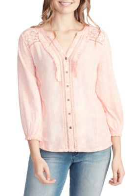 Vintage America Blues Cotton Dobby Top with Lace | belk