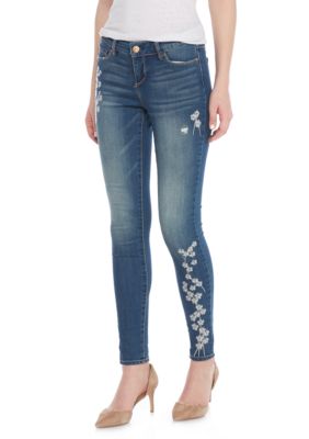 Vintage America Blues Petite Boho Skinny Floral Embroidered Jean | belk