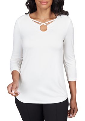 Ruby Rd Plus Size Cage Neck Solid Jersey Top | Belk