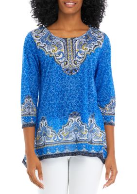 Ruby Rd Women's Embellished Neck Printed Knit Top | belk