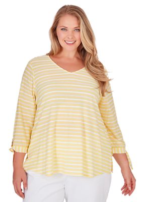 Ruby Rd V-neck Lightweight Stripe Knit Top with Tie Sleeve Detail | belk