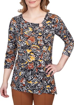 Ruby Rd Women's Suede Animal Printed Asymmetrical Top | belk