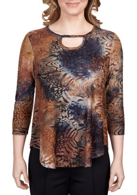 Ruby Rd Plus Size Tie Dye Animal Printed Keyhole Neck Top | belk