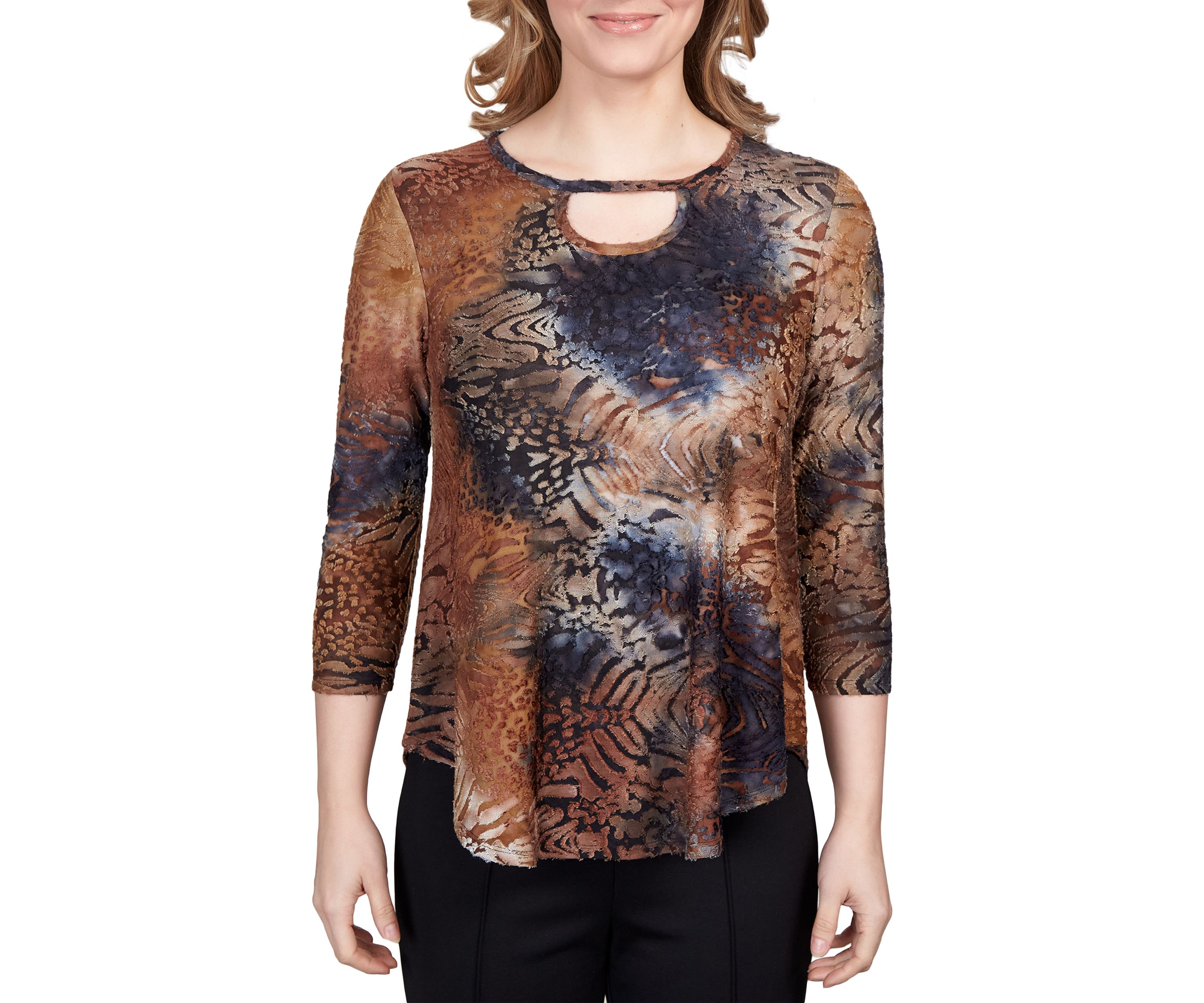 Ruby Rd Plus Size Tie Dye Animal Printed Keyhole Neck Top | Belk