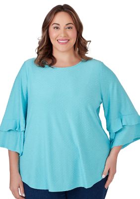 Ruby Rd Plus Size Scoop Neck Swiss Dot Textured Solid Knit Top with ...
