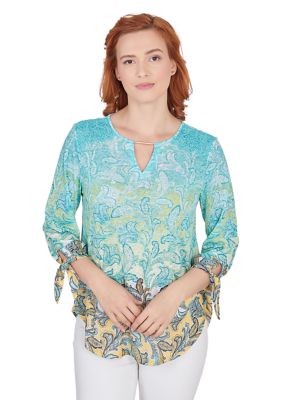 Ruby Rd Petite Scoop Neck With Bar Detail Ombre Paisley Printed Knit ...