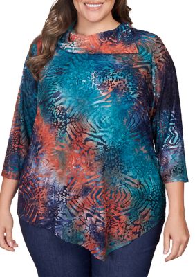 Ruby Rd Plus Size Tie Dye Animal Print Asymmetrical Top | belk