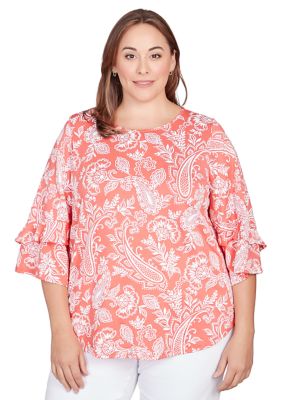 Ruby Rd Plus Size Crew Neck Monotone Paisley Puff Print Top | belk