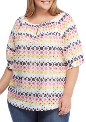 Ruby Rd Plus Size Color Crush Elbow Sleeve Multi Floral Top | belk